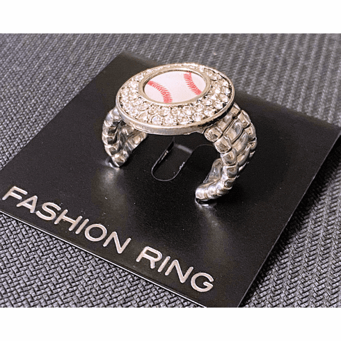 White Baseball Crystal Stretchy Ring RETIRED DESIGN! LESS THAN 8 LEFT!