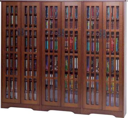 Walnut Mission Style Glass Door DVD Cabinet - Leslie Dame DVD Storage ...
