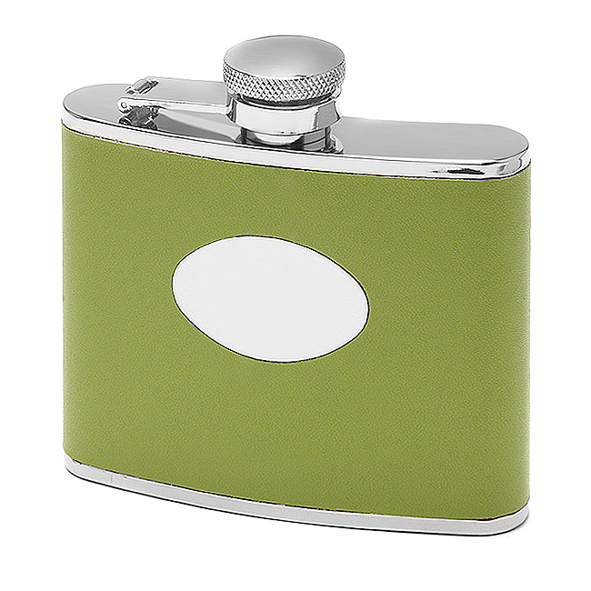 4 Ounce Green Leather Monogrammed Flask - Executive Gift Shoppe