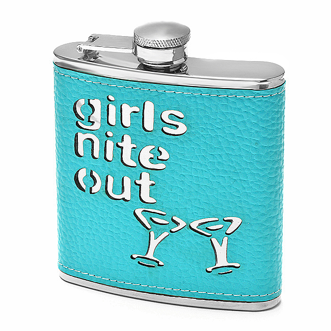6 Ounce Girls Nite Out Teal Leather Flask - Executive Gift Shoppe