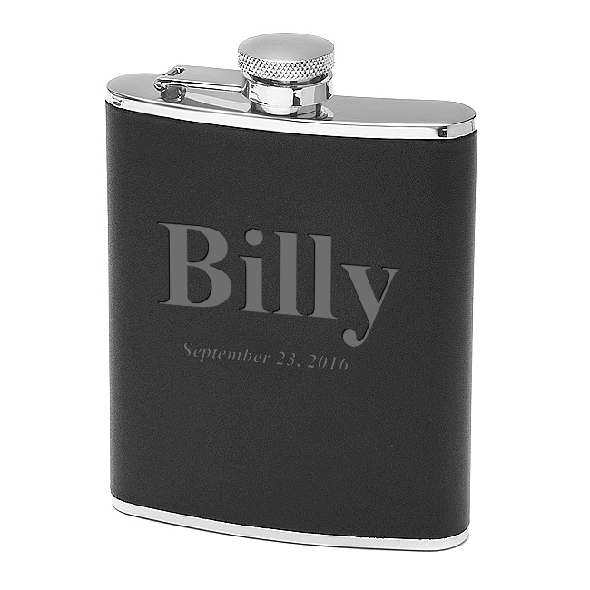 6 oz Black Leather Personalized Flask - Executive Gift Shoppe