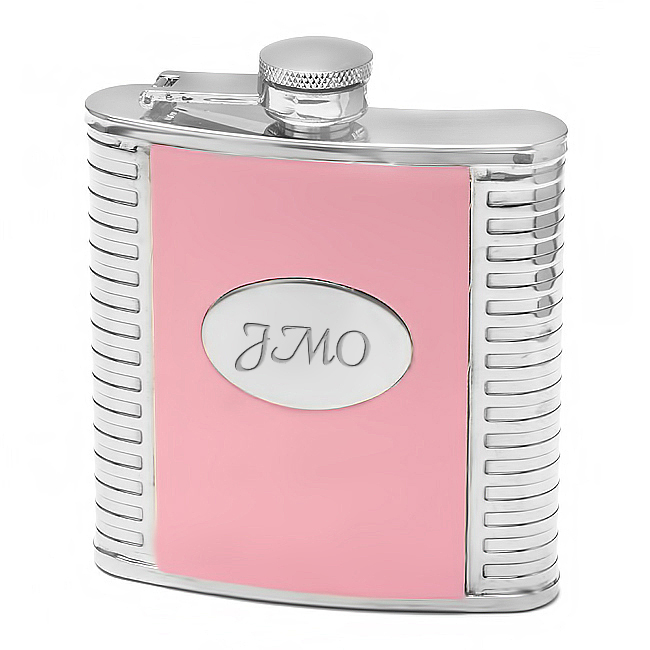 Pink Leather & Steel Engraved Flask - Executive Gift Shoppe