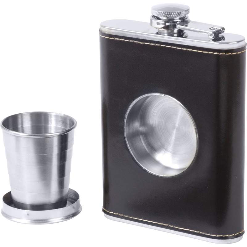 Personalized Leather Flask With Built In Shot Cup - Executive Gift Shoppe