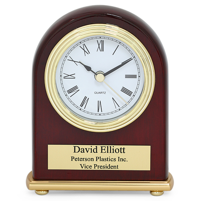 Arched Piano Finish Rosewood Personalized Desk Clock - Executive Gift ...