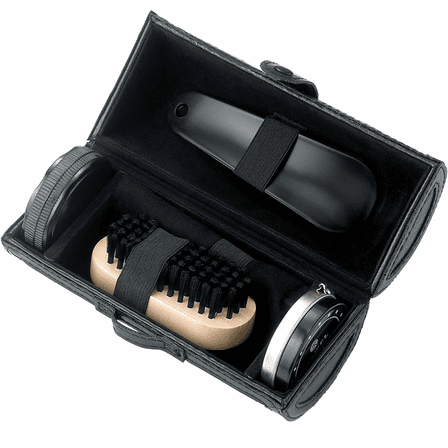 Barrel Black Faux Leather 4 Piece Shoe Shine Set - Executive Gift Shoppe