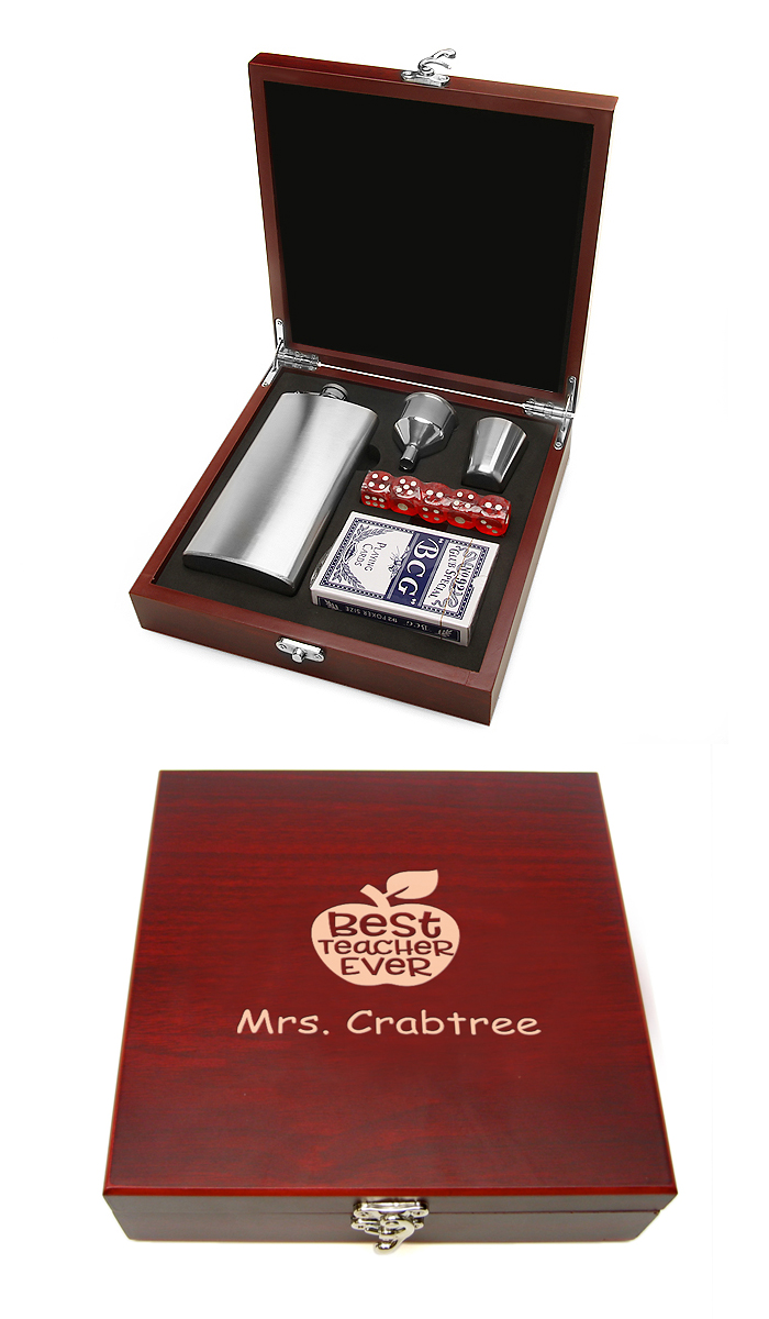 Best Teacher Ever Engraved Flask & Gaming Set