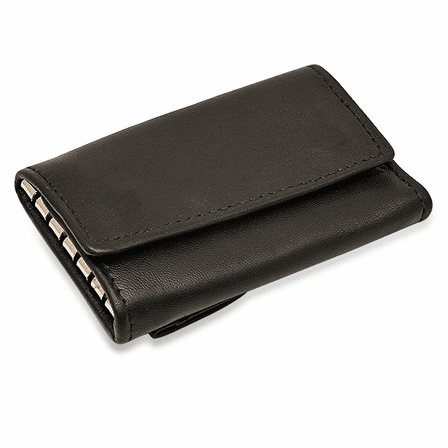 Black Leather Trifold Key Holder Wallet With Dual Change Pouches ...
