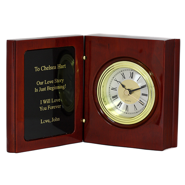 Book Of Life Personalized Rosewood Desk Clock - Executive Gift Shoppe