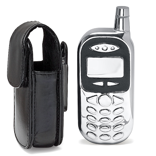 Cell Phone Flask with Black Leather Pouch - Executive Gift Shoppe