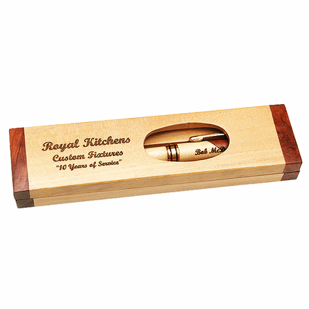 Custom Engraved Maple & Rosewood Two Tone Pen and Box