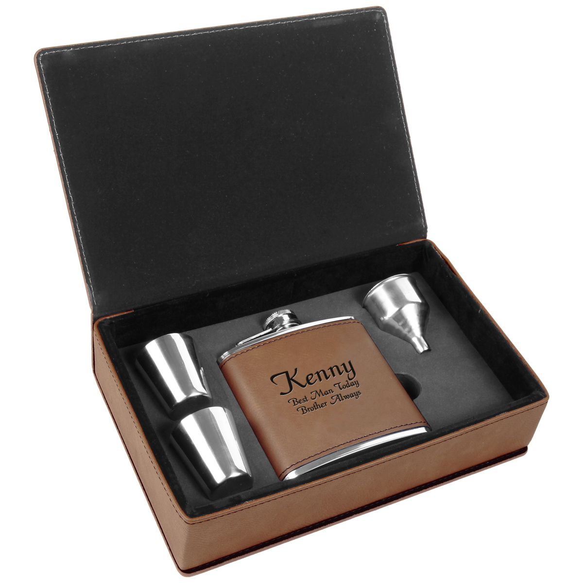 Dark Brown & Black Personalized Flask Gift Set - Executive Gift Shoppe