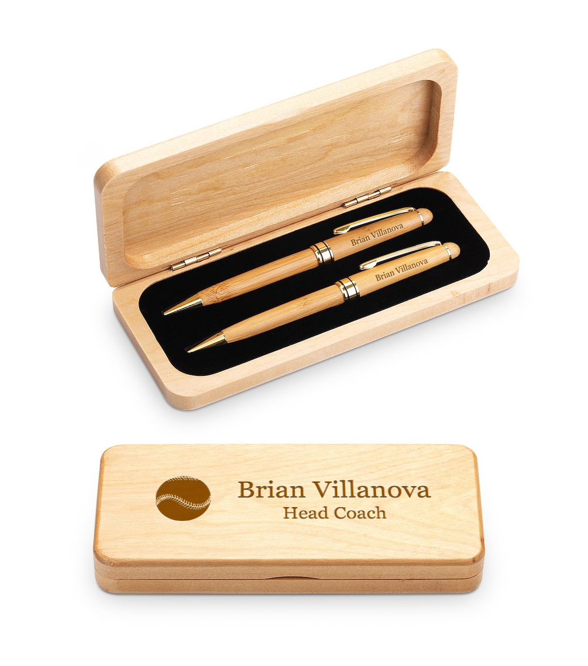 Elegance Collection Maple Wood Personalized Pen & Pencil Set for Baseball