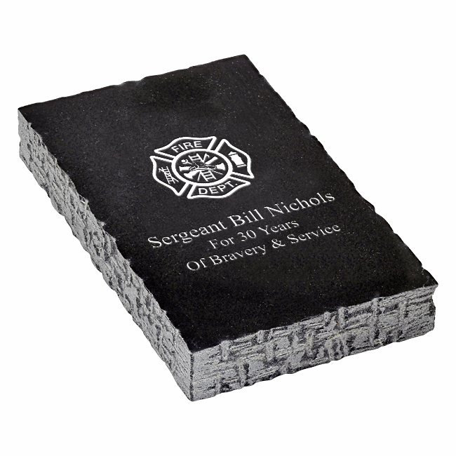 Firefighter's Shield Personalized Black Marble Paperweight