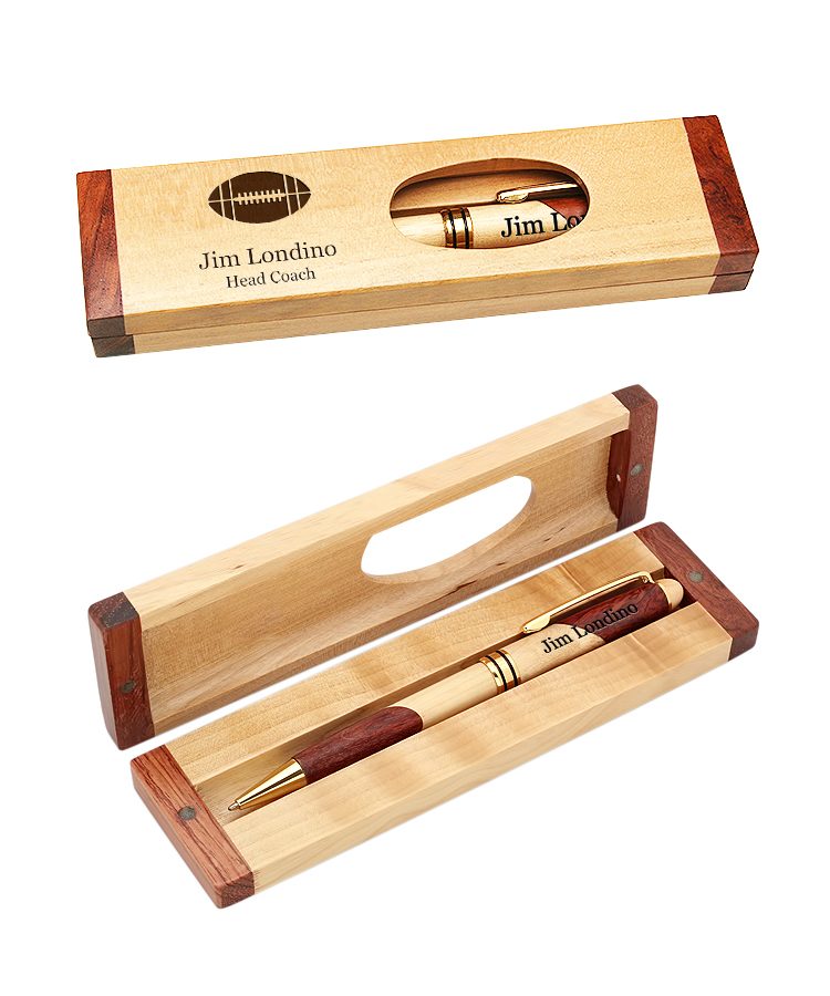 Football Themed Laser Engraved Bamboo Pen and Box Set