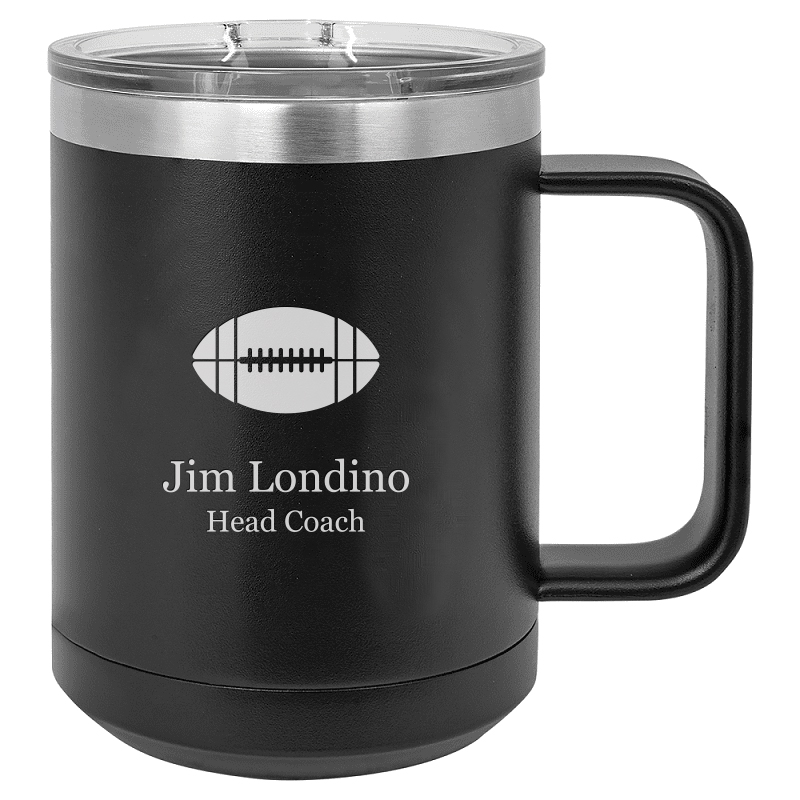 Football Themed Personalized Black Insulated Coffee Mug