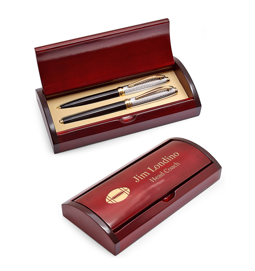 Football Themed Personalzied Two Piece Pen Set with Wood Box