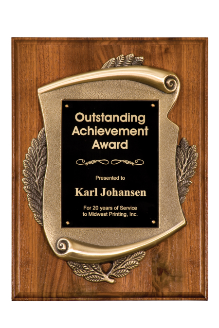 Personalized Genuine Walnut Plaque With Metal Scroll Frame - Executive ...