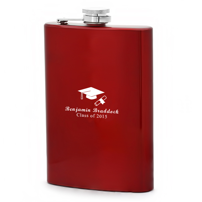 Cap & Gown Personalized Red Flask - Executive Gift Shoppe