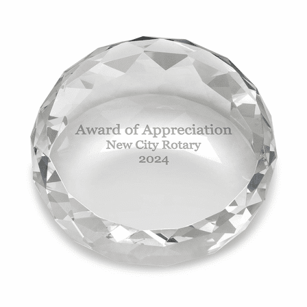 Laser Engraved Uneven Round Paperweight & Desktop Award with Faceted Edges