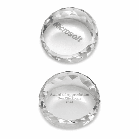Laser Engraved Uneven Round Paperweight & Desktop Award with Faceted Edges
