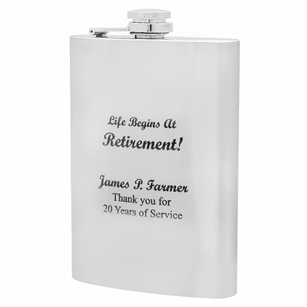 Life Begins At Retirement Engraved Flask - Executive Gift Shoppe