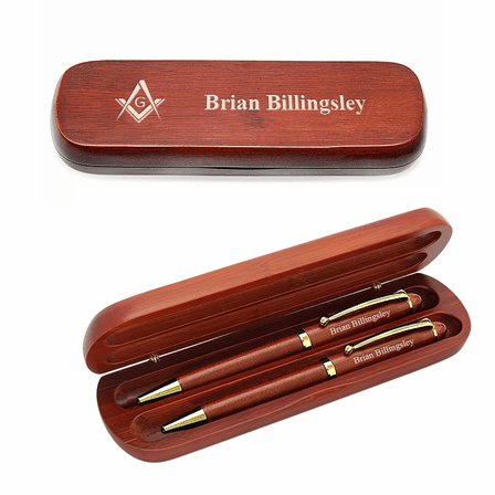 Masonic Cherrywood Double Pen and Box Set