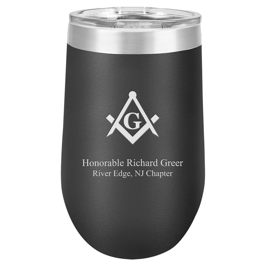 Masonic Emblem 16 Ounce Black Insulated Stemless Wine Glass