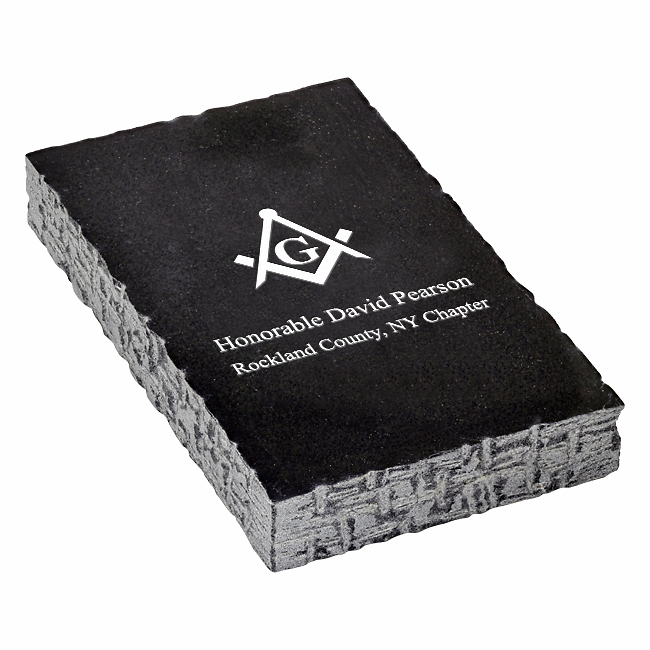 Masonic Emblem Personalized Black Marble Paperweight