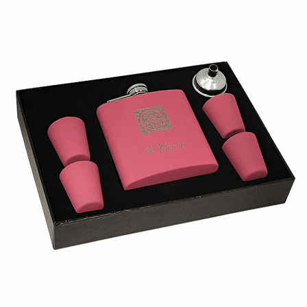 Monogram Pink Flask & Shot Cups Gift Set - Executive Gift Shoppe