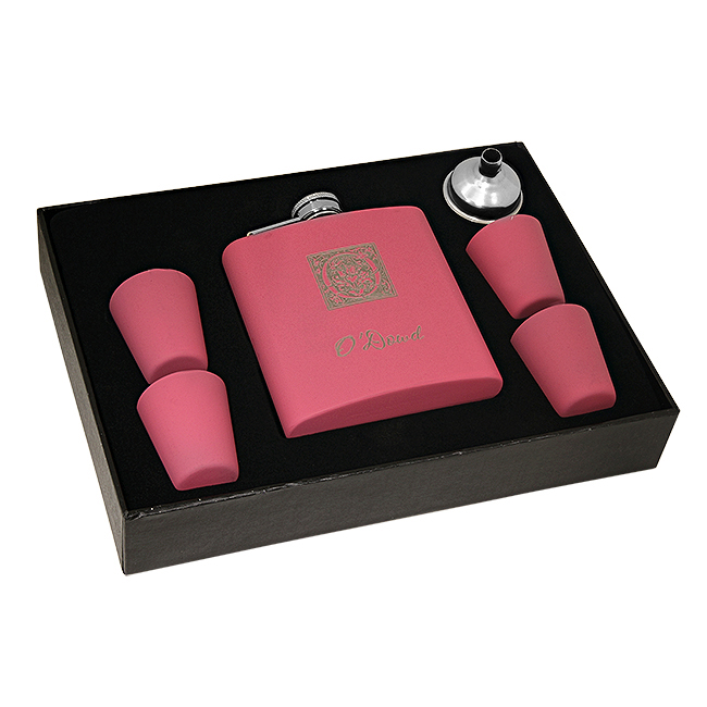Monogram Pink Flask & Shot Cups Gift Set - Executive Gift Shoppe
