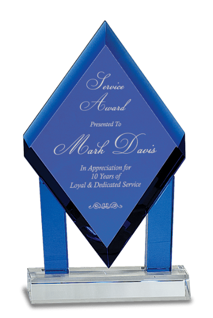 Personalized Blue Crystal Diamond Plaque With Crystal Base - Executive ...