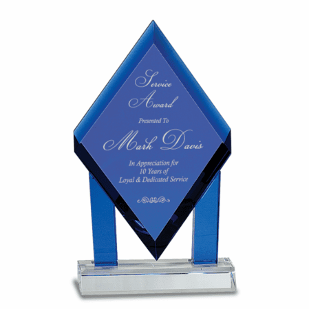 Personalized Blue Crystal Diamond Plaque With Crystal Base - Executive ...