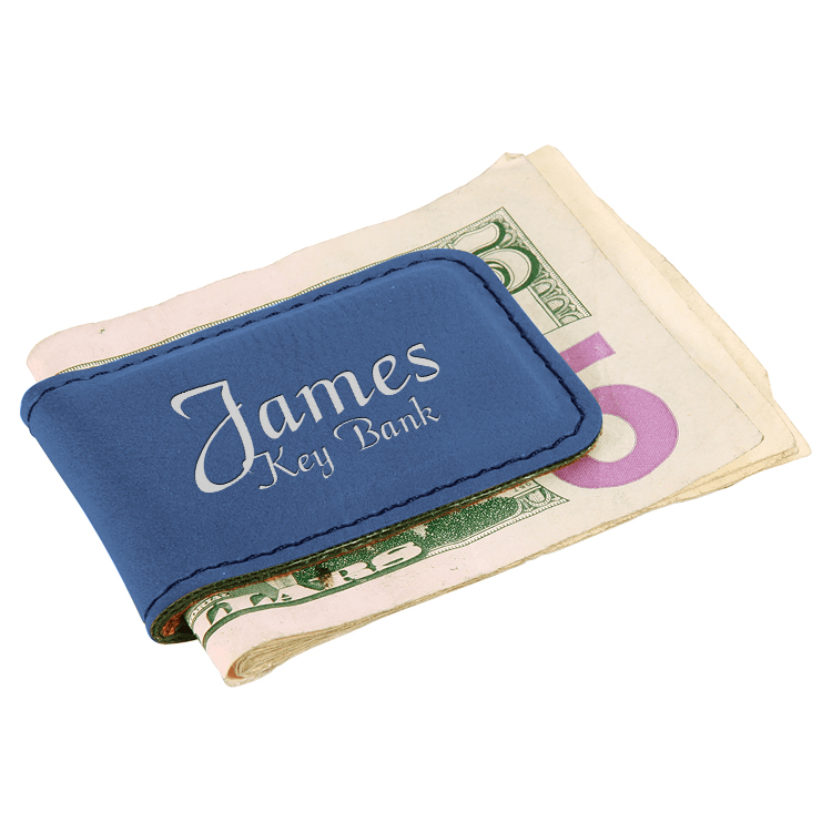 Personalized Blue & Silver Magnetic Money Clip