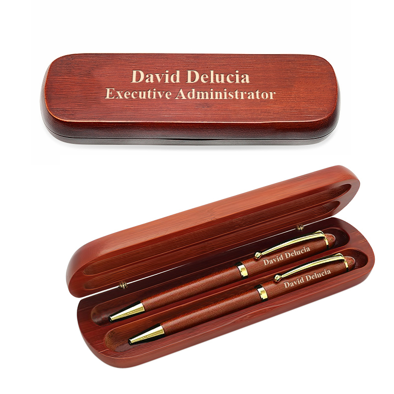 Personalized Cherrywood Double Pen and Box Set - Executive Gift Shoppe
