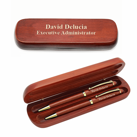 Personalized Cherrywood Double Pen and Box Set - Executive Gift Shoppe