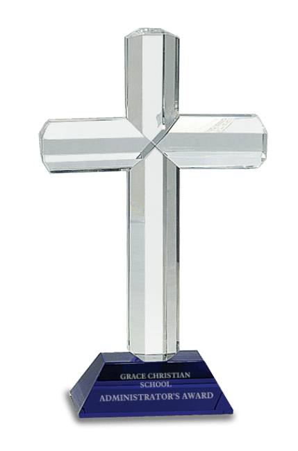 Personalized Crystal Cross With Blue Base - Executive Gift Shoppe