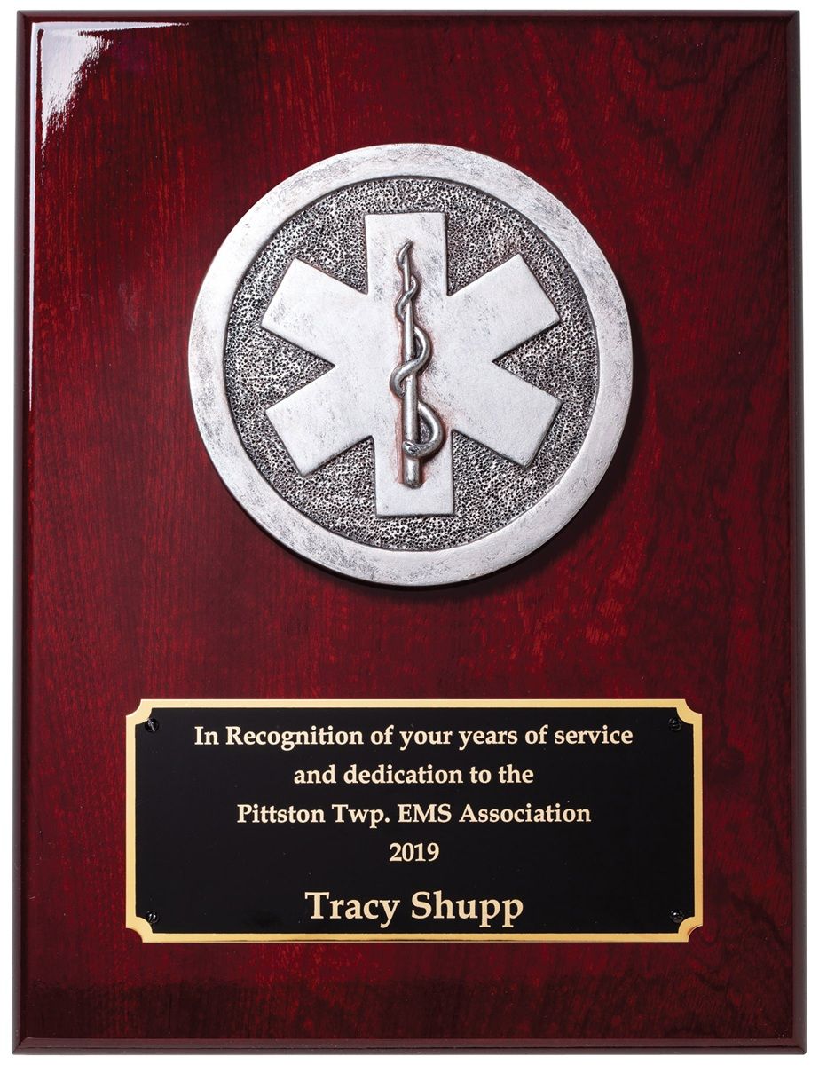 Personalized EMT Theme Rosewood Plaque with Engraving Plate