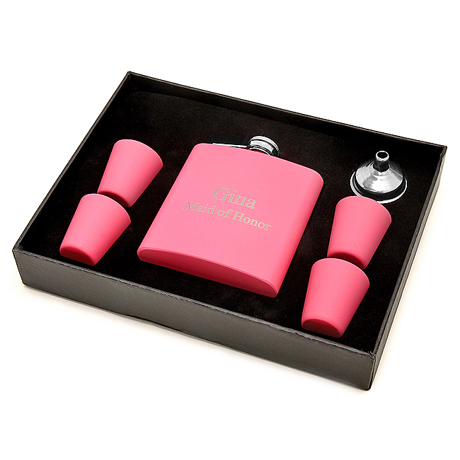 Personalized Pink Flask & Shot Cups Gift Set - Executive Gift Shoppe