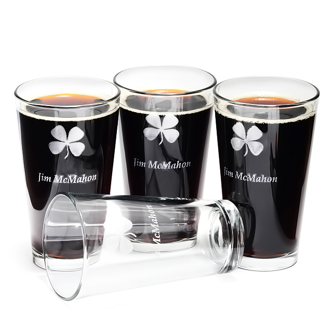Personalized Irish Shamrock Pint Glass Set - Executive Gift Shoppe