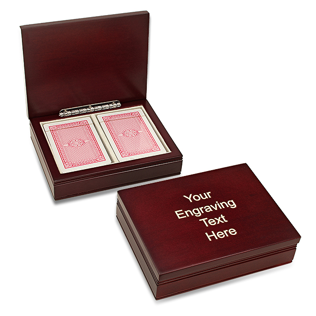 Personalized Rosewood Finish Playing Card Box - Executive Gift Shoppe