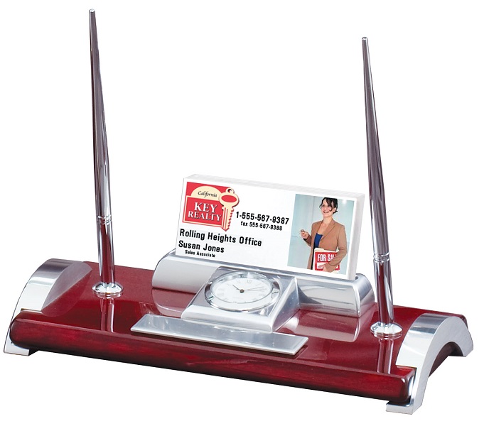 Personalized Rosewood & Silver Card Holder Desk Set - Executive Gift Shoppe