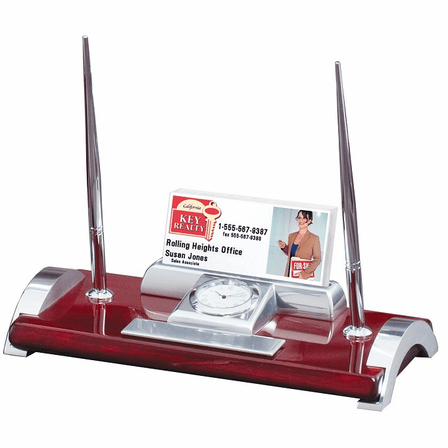 Personalized Rosewood & Silver Card Holder Desk Set - Executive Gift Shoppe