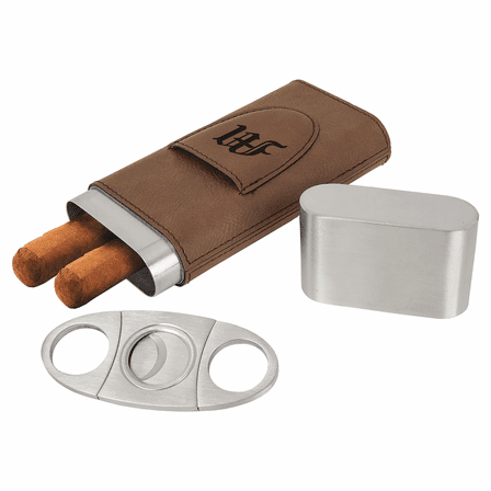 Personalized Steel Cigar Case with Cutter with Dark Brown Wrap ...