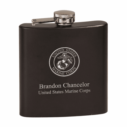 Personalized US Marines Black Flask - Executive Gift Shoppe