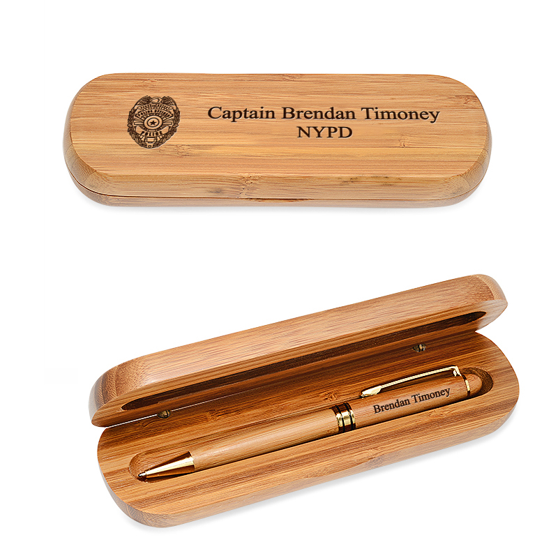 Police Officer's Shield Laser Engraved Bamboo Pen and Box Set