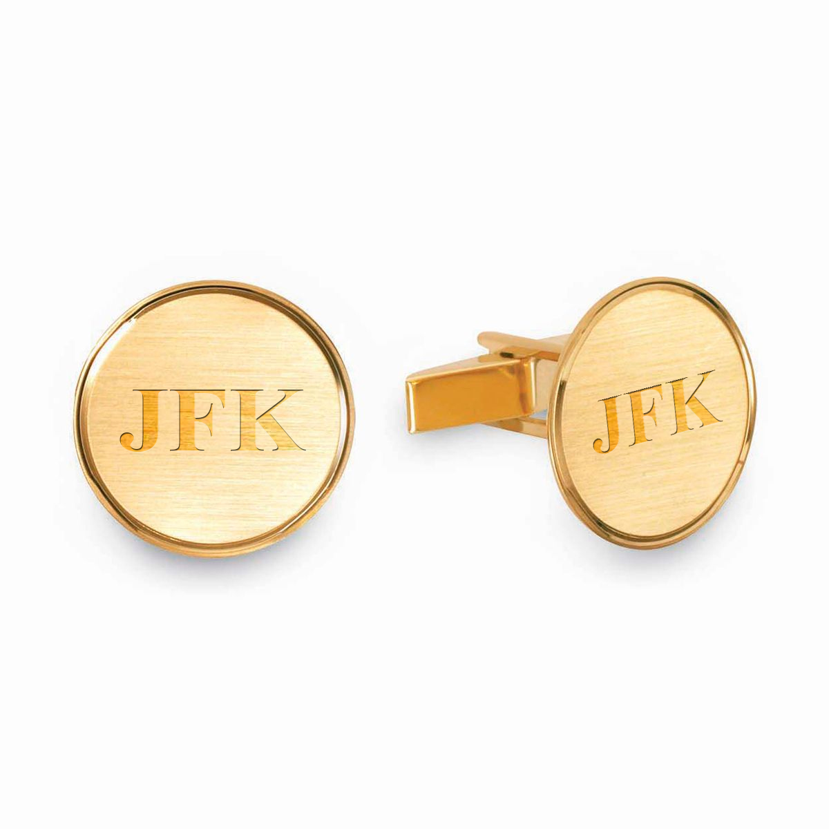 Polished Round Engraved 14K Gold Cufflinks