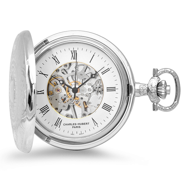 Silver Mechanical Charles Hubert Pocket Watch and Chain #3703 ...