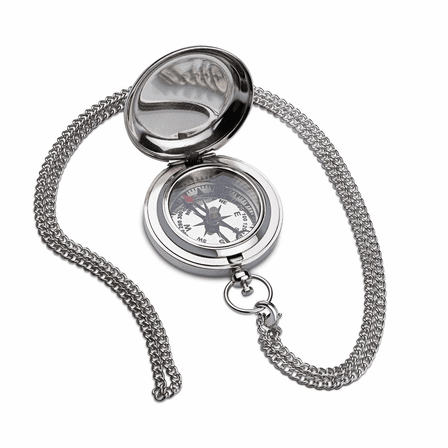 Polished Silver Working Compass with Hanging Chain - Free Engraving