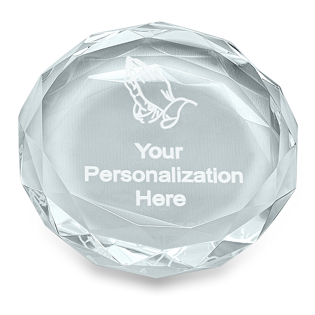 Praying Hands Round Crystal Paper Weight - Executive Gift Shoppe