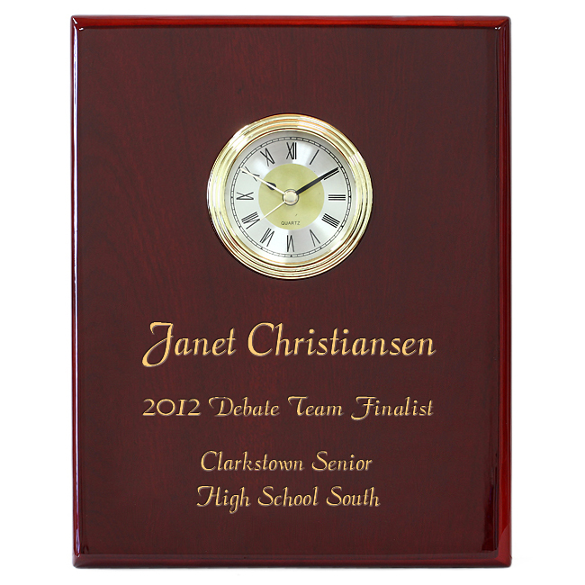 Rosewood Piano Finish Recognition Wall Plaque with Clock - Executive ...